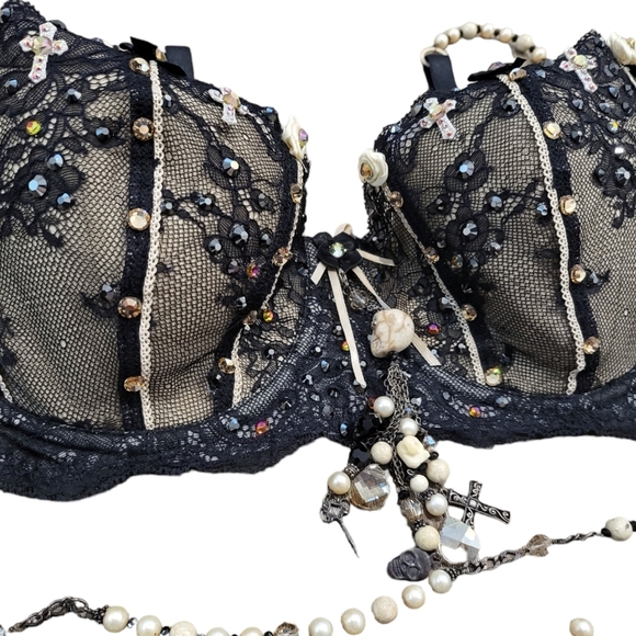 Hand Crafted | Intimates & Sleepwear | Crystals And Pearls Black Lace ...